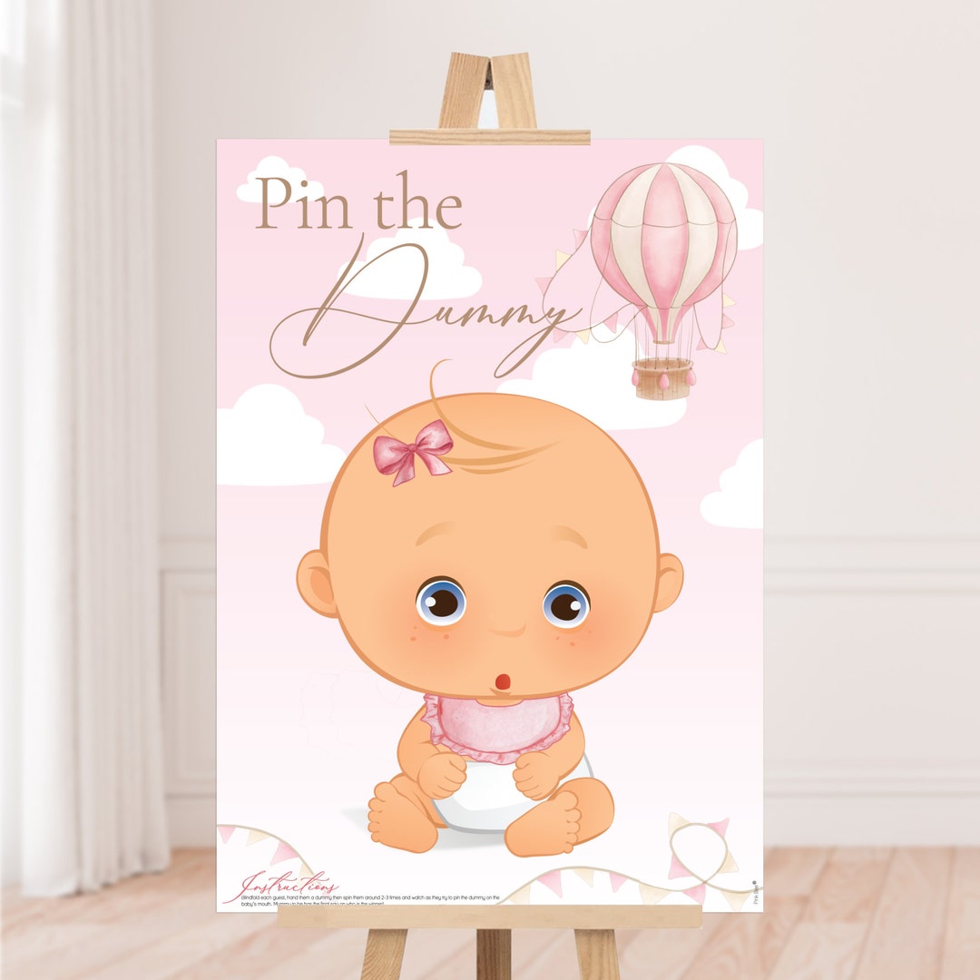 Baby Shower Game Pin the Dummy in Pink Hot Air Balloon Theme Up, up and ...