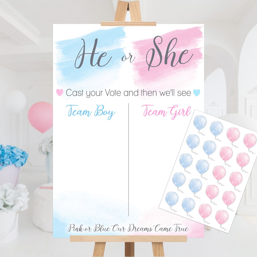 He or She? Gender Reveal Voting Sign Guessing Game Size, Large A2 Size ...