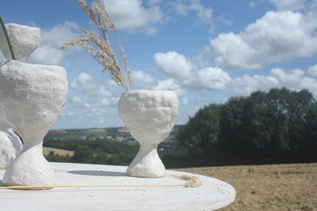 Hourglass-shaped Sculptural Vase | White Crank Stoneware Sculpture ...