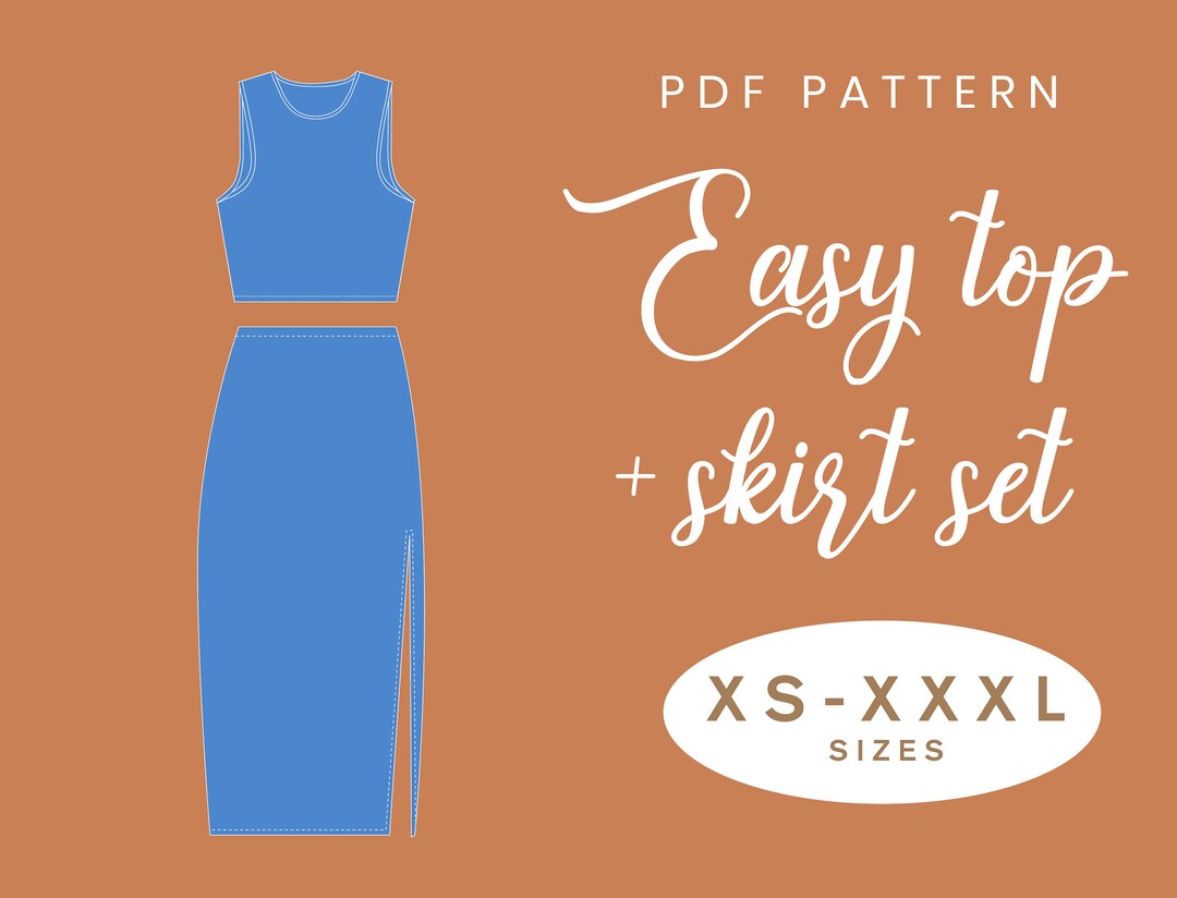 Crop Top and Skirt Set Sewing Pattern | XS-XXXL | Instant Download ...