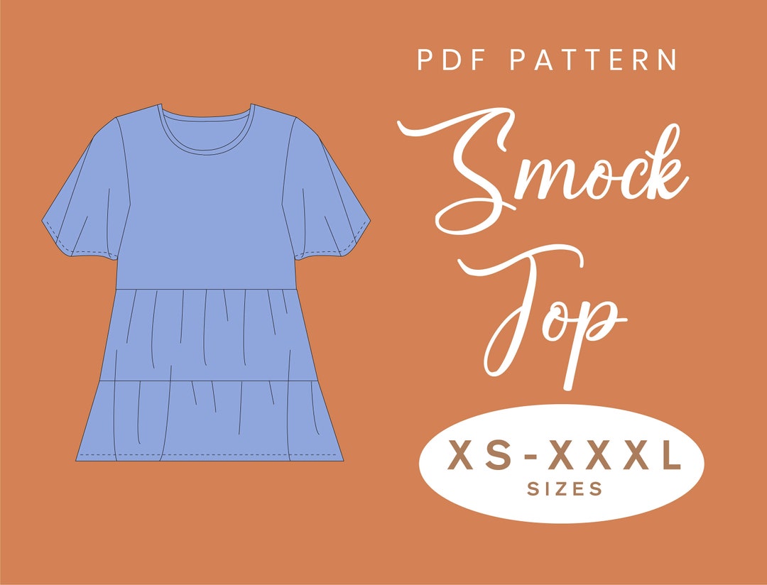 Gathered Smock Top Sewing Pattern | Short Flutter Sleeve Blouse | XS ...
