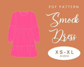 Smock Dress Digital PDF Sewing Pattern Gathered Skirt US - Etsy