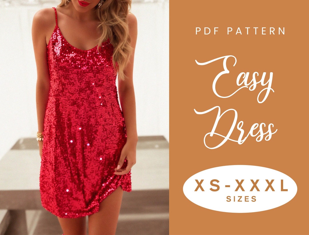 Party Dress Sewing Pattern | XS-XXXL | Loose Mini Dress Flared Bottom ...
