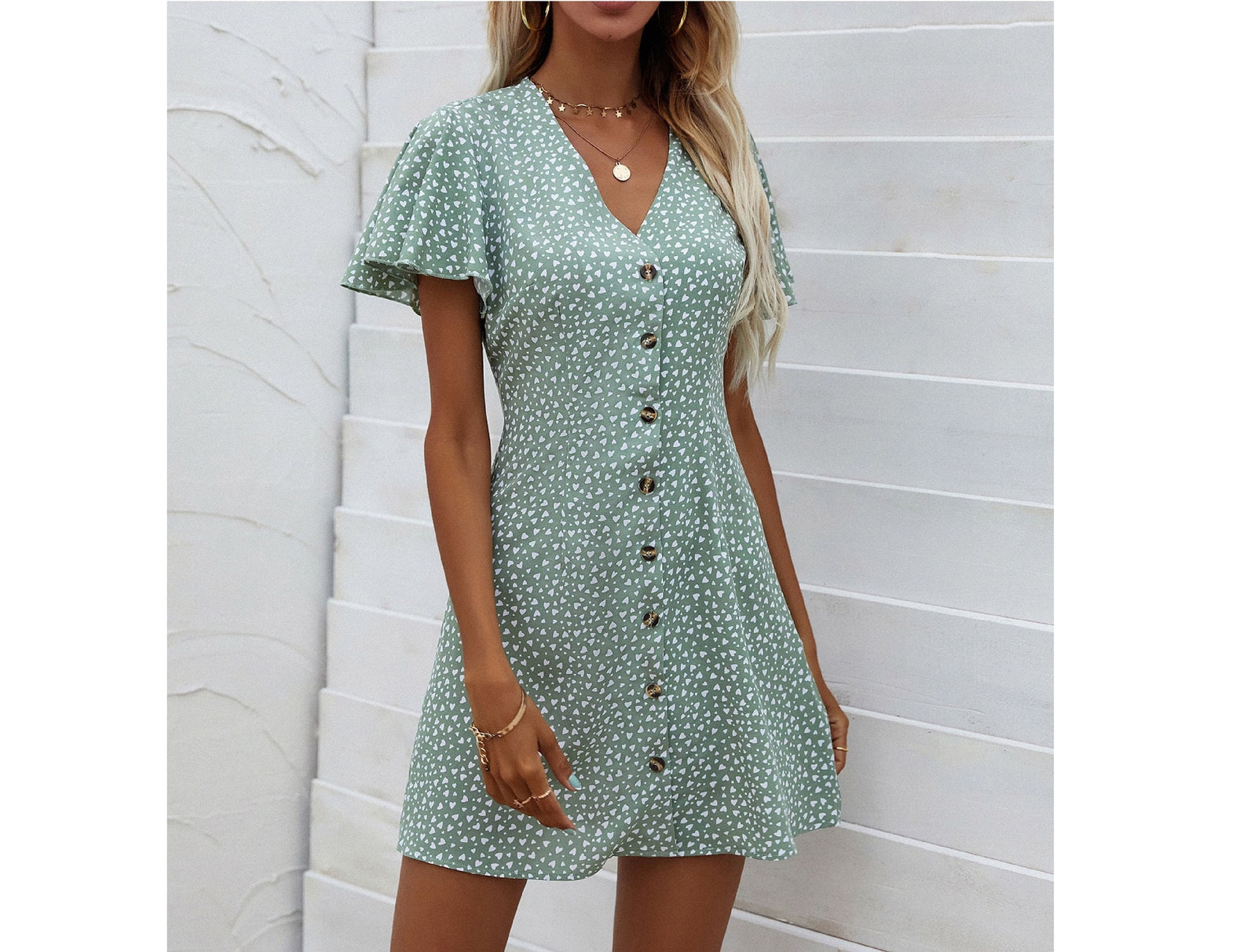 Button Front Dress Sewing Pattern Short Flutter Sleeves | Etsy Canada
