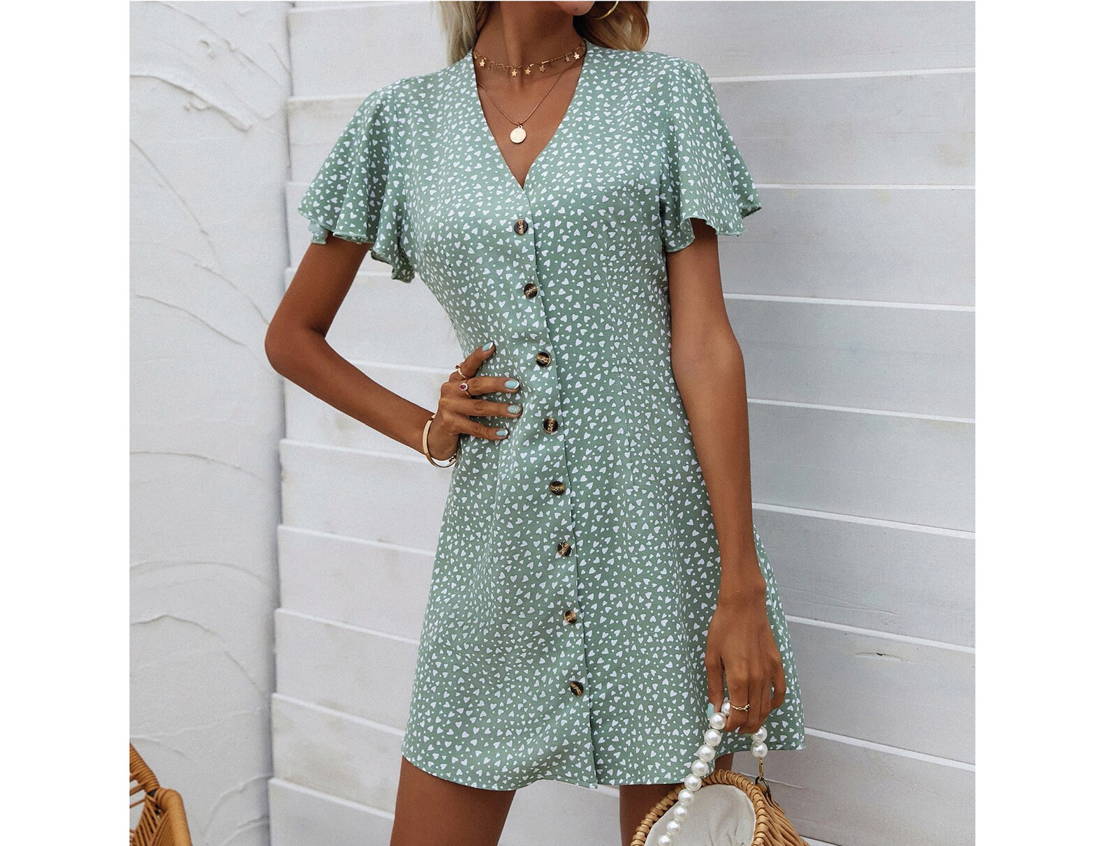 Button Front Dress Sewing Pattern Short Flutter Sleeves - Etsy