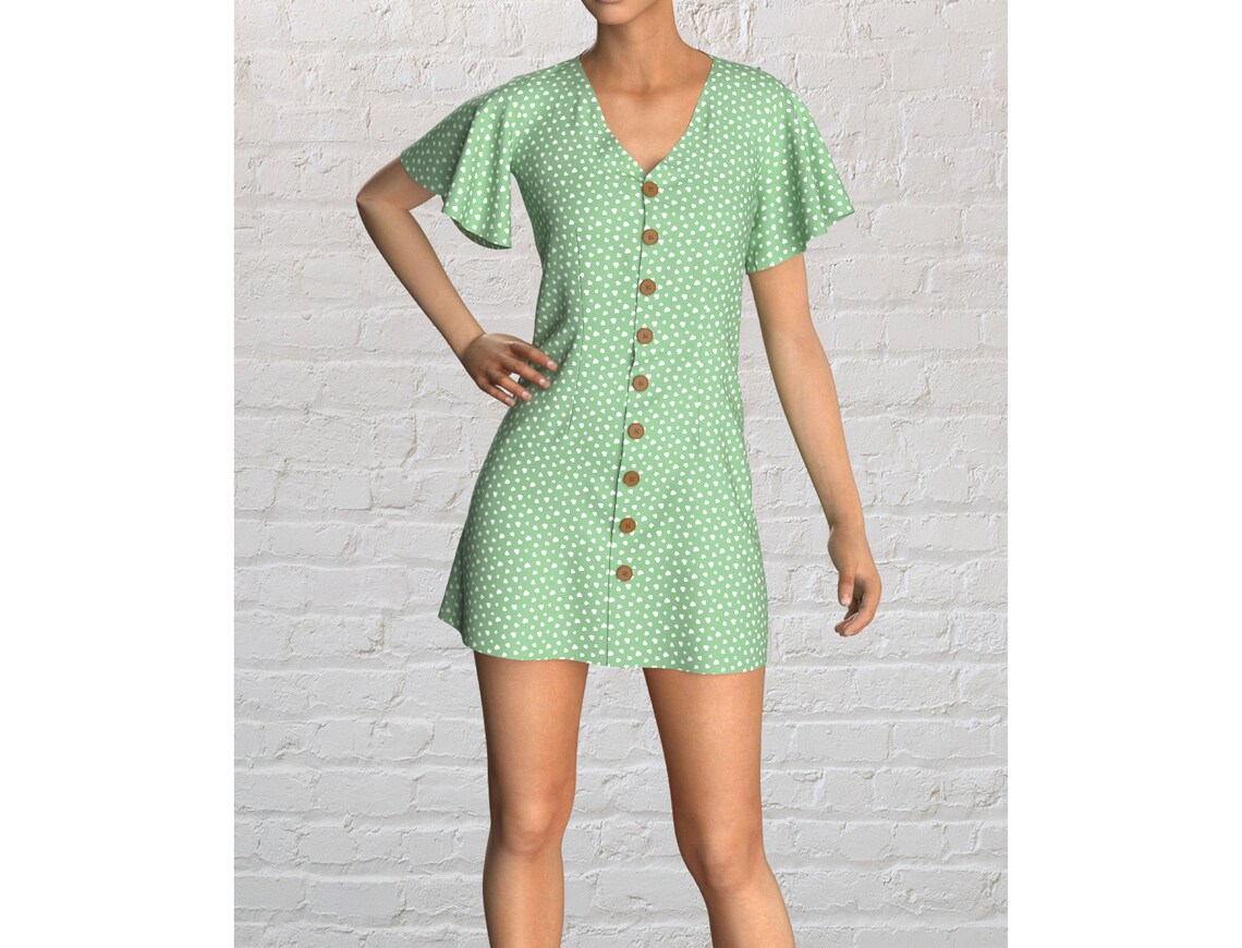 Button Front Dress Sewing Pattern Short Flutter Sleeves - Etsy UK