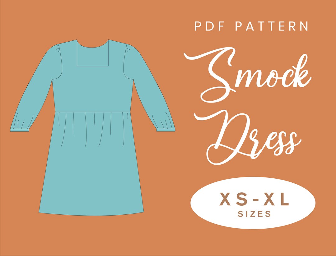 Smock Dress Sewing Pattern Square Neckline | Gathered Skirt | XS-XL ...
