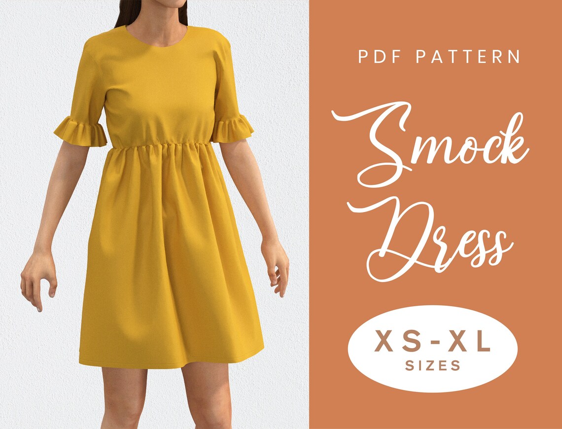 Gathered Smock Dress Sewing Pattern Short Sleeve XS-XL - Etsy