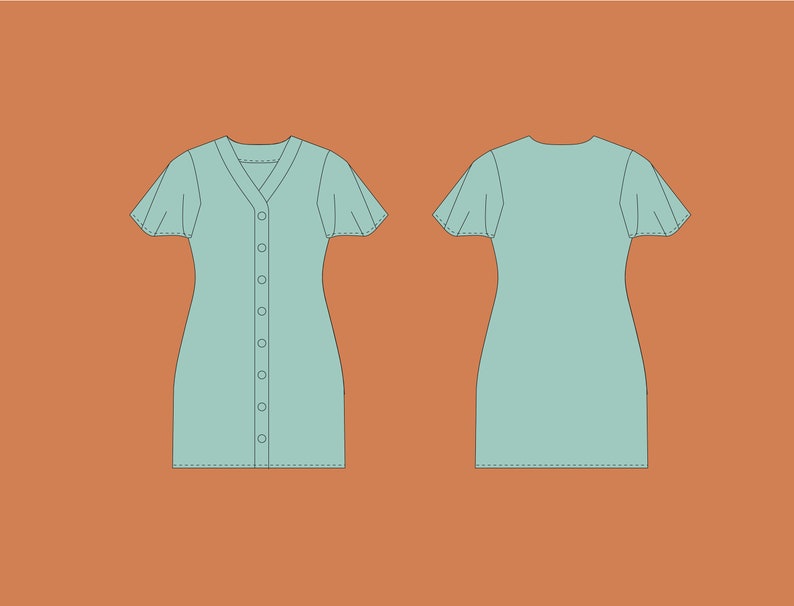 Button Front Dress Sewing Pattern | Short Flutter Sleeves | XS-XL ...