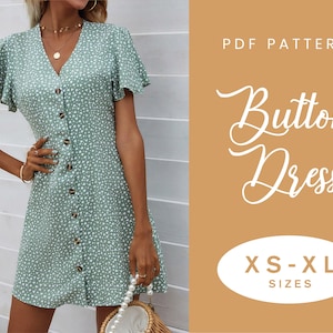 Button Front Dress Sewing Pattern Short Flutter Sleeves - Etsy