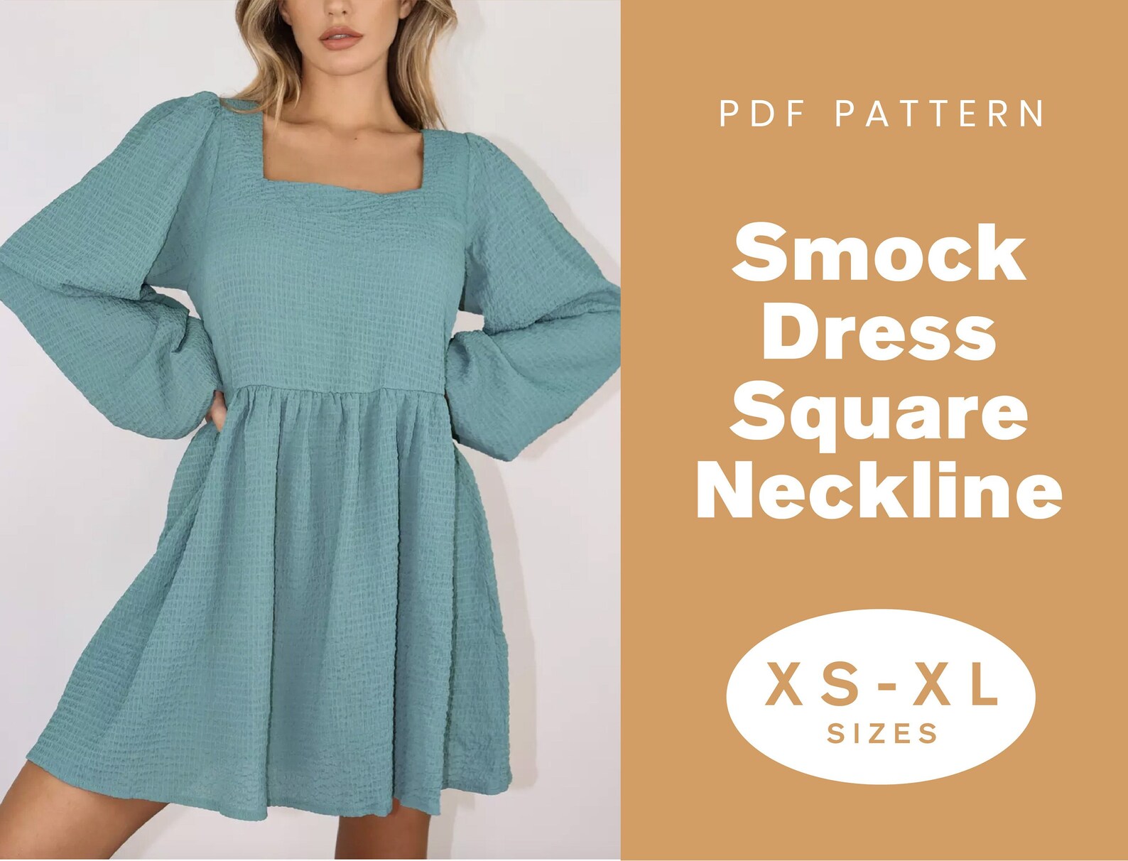 Smock Dress Sewing Pattern Square Neckline Gathered Skirt - Etsy