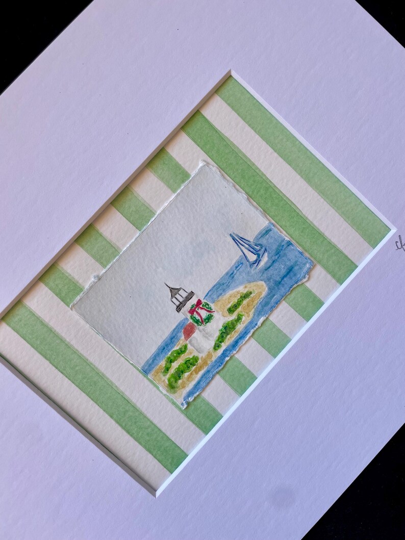 8x10 Nantucket Brant Point Christmas Lighthouse Original Watercolor ...