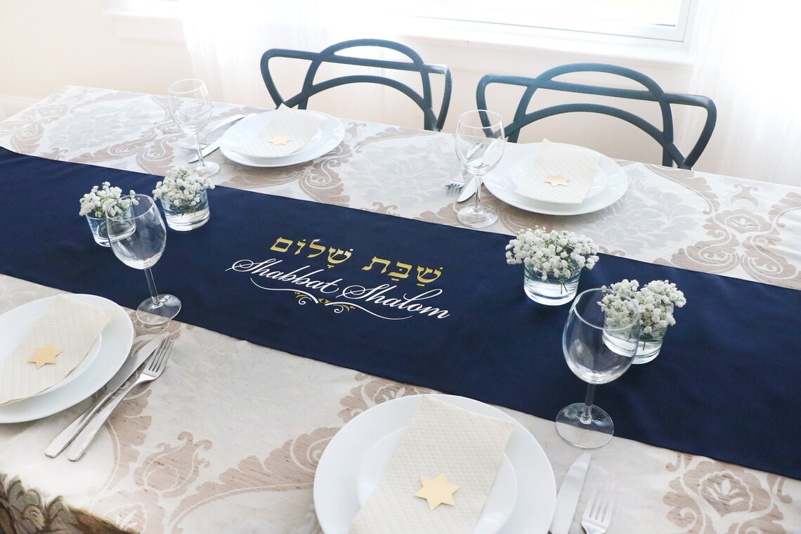 Shabbat Shalom Table Runner Jewish Table Decoration Shabbat - Etsy