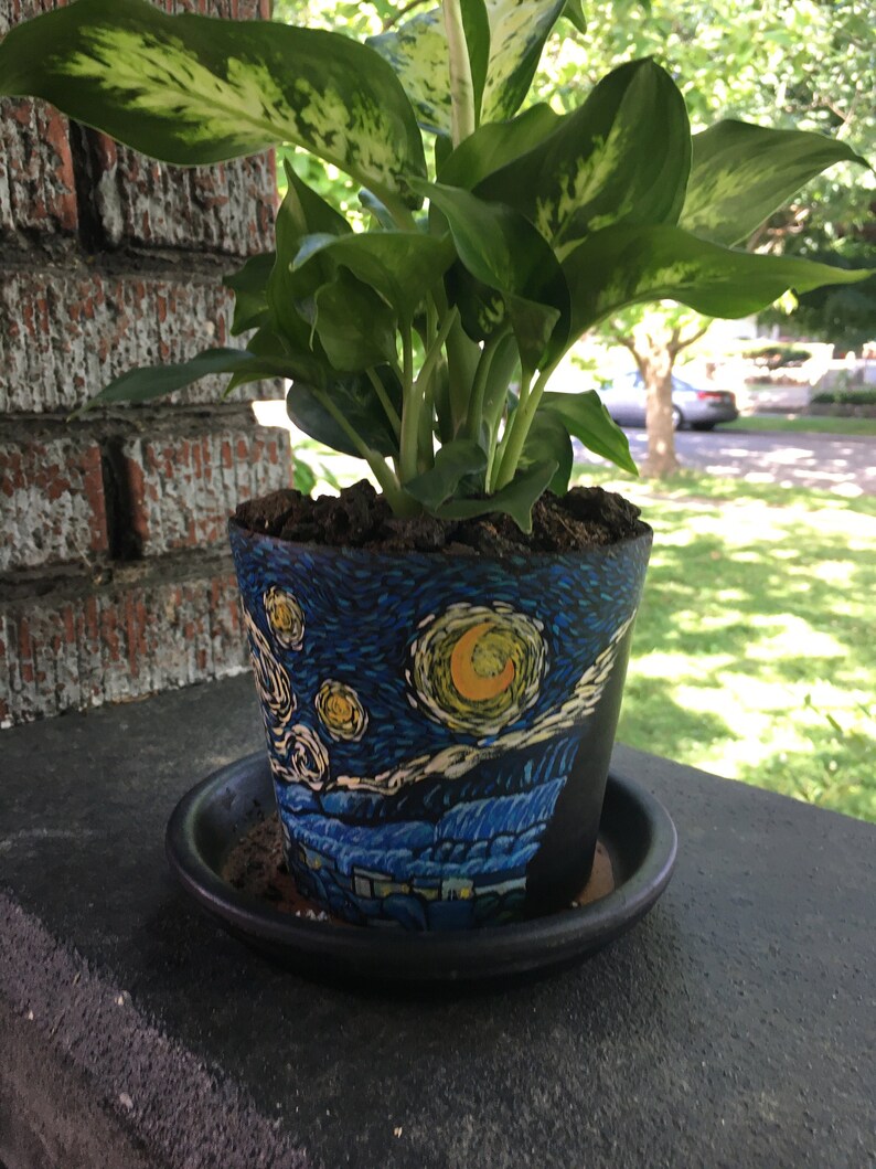 Hand Painted 4.75 Terra Cotta Pot Starry Night by Vincent Van Gogh - Etsy