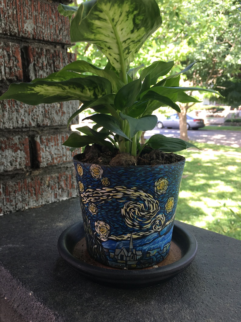 Hand Painted 4.75 Terra Cotta Pot Starry Night by Vincent Van Gogh - Etsy