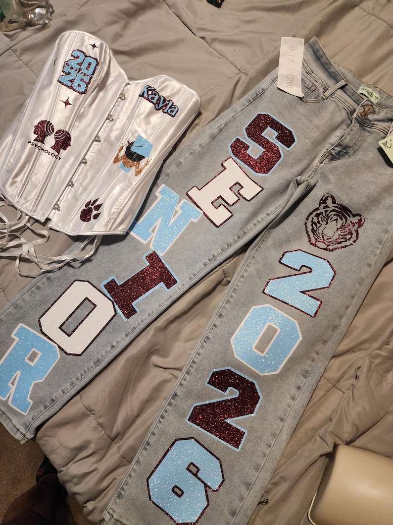 High School Senior Girls College Custom Corset and Jeans Graduation Set ...