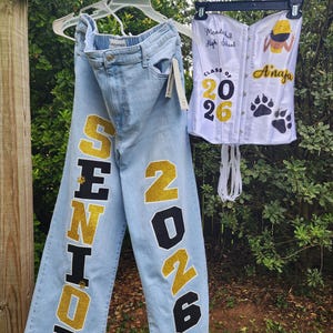 High School Senior Girls College Custom Corset and Jeans Graduation Set ...