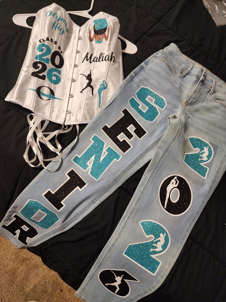 High School Senior Girls College Custom Corset and Jeans Graduation Set ...