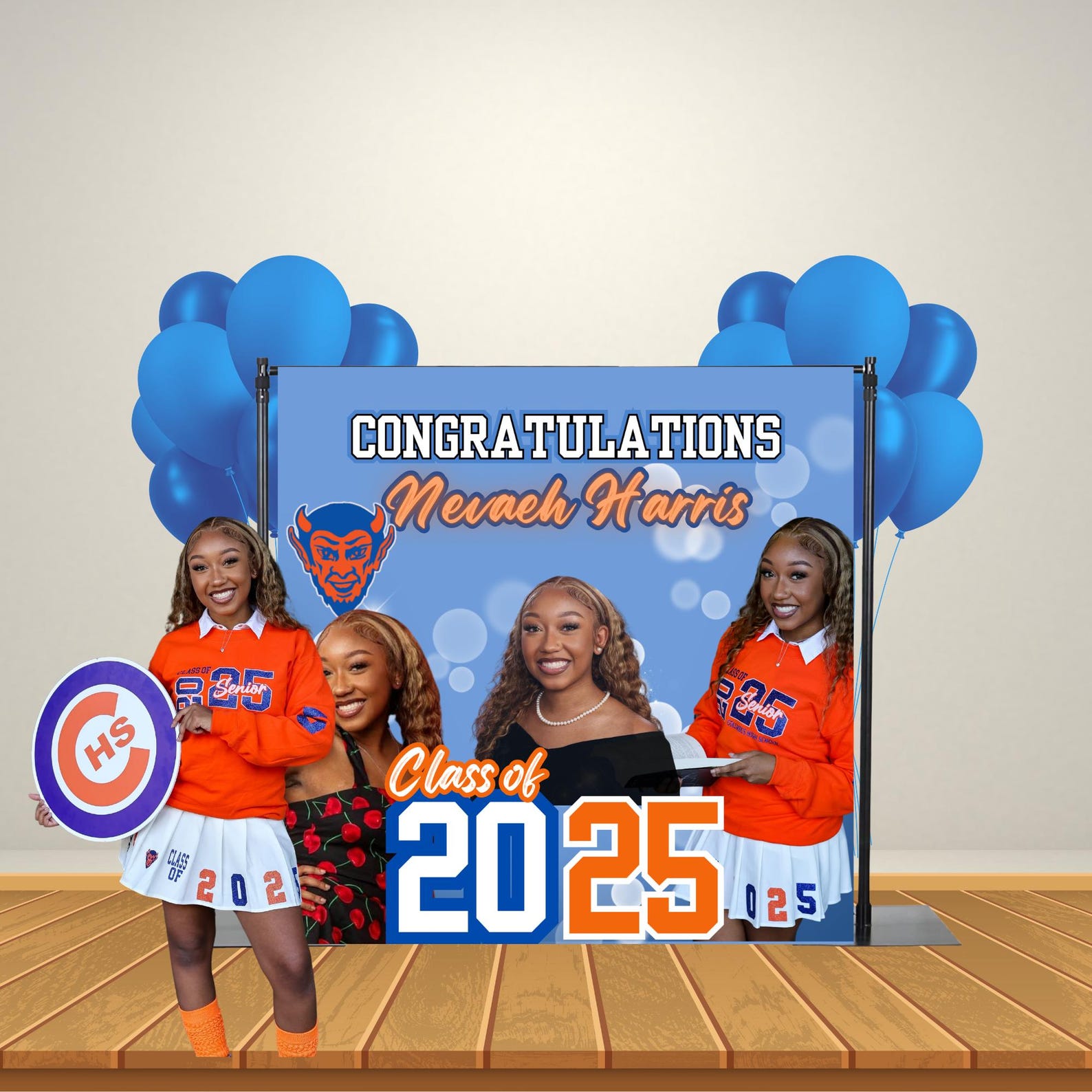 Graduation Party High School Senior Backdrop Editable Template 8x8 Grad ...