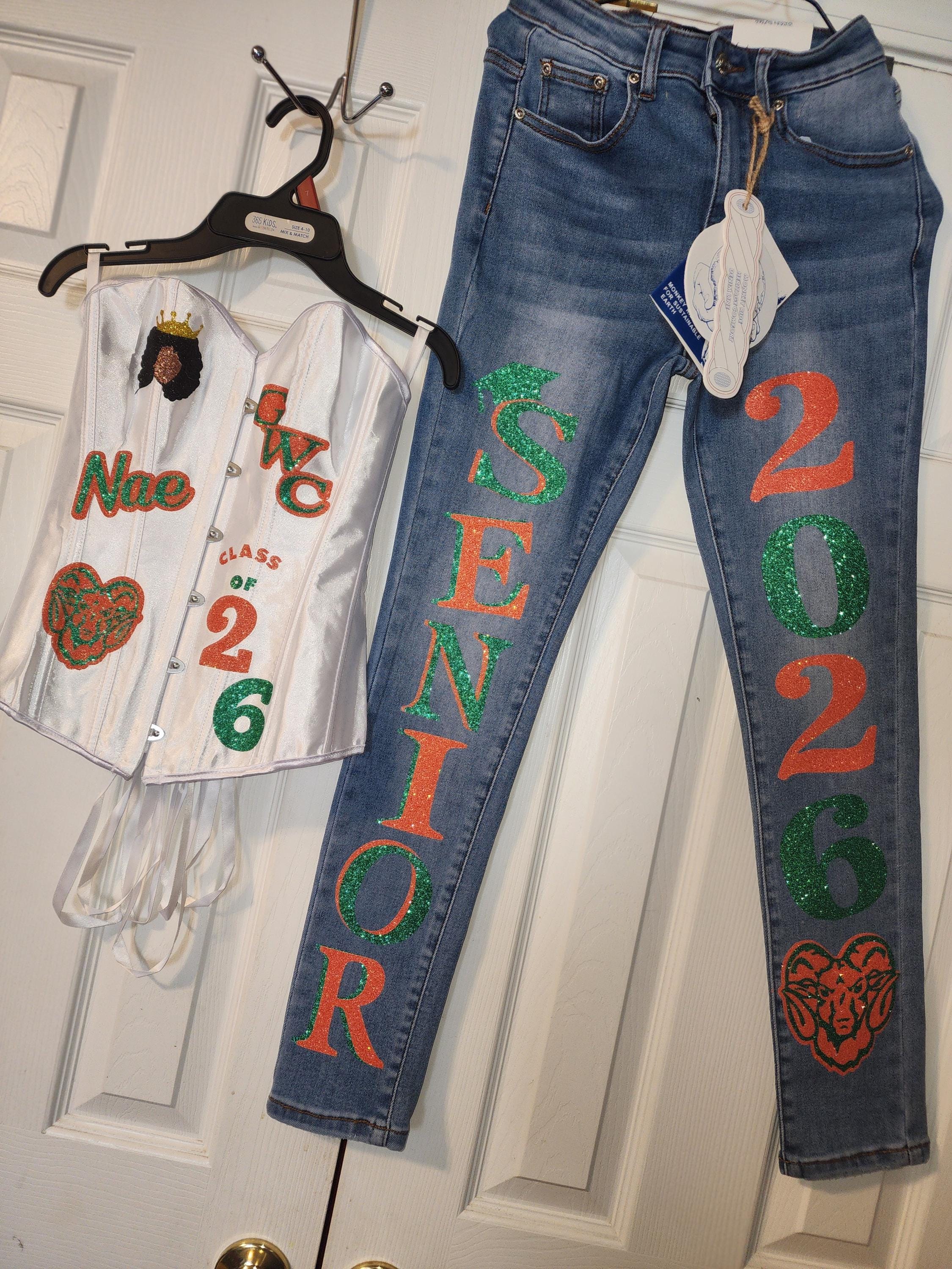 High School Senior Girls College Custom Corset and Jeans Graduation Set ...