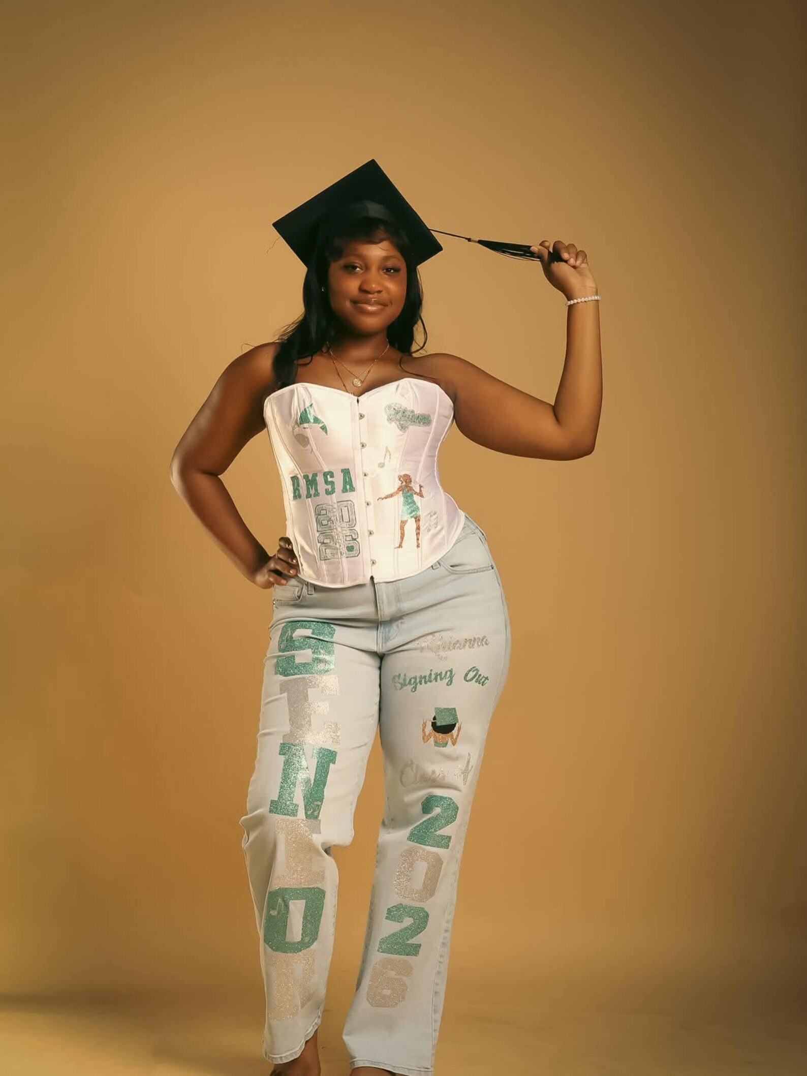 High School Senior Girls College Custom Corset and Jeans Graduation Set ...