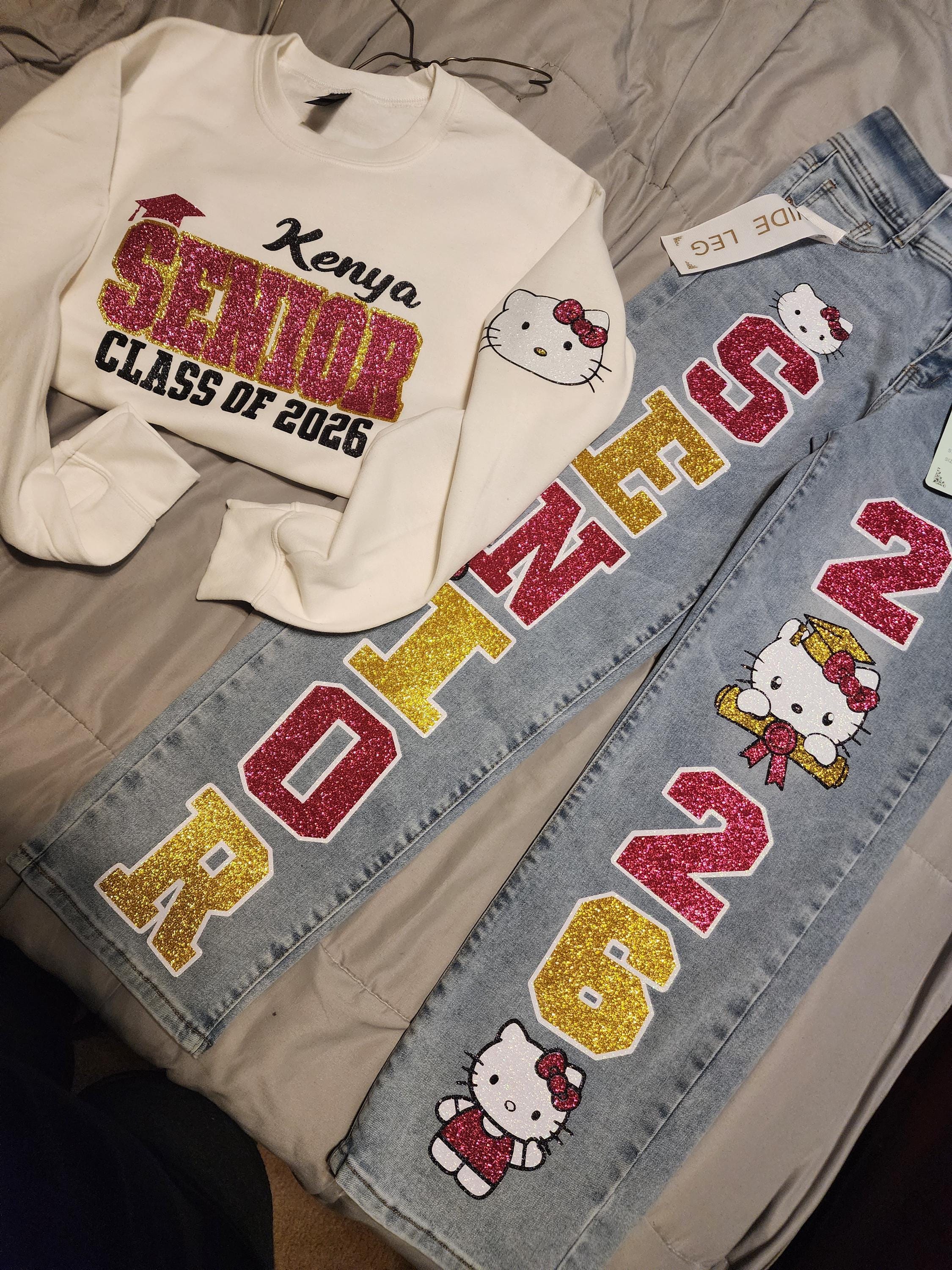High School Senior Girls College Custom Character Jeans Sweatshirt ...