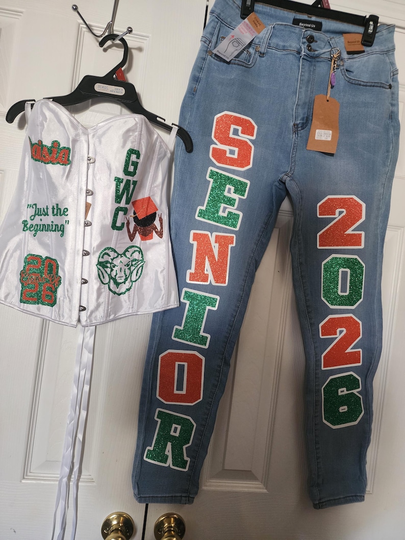 High School Senior Girls College Custom Corset and Jeans Graduation Set ...