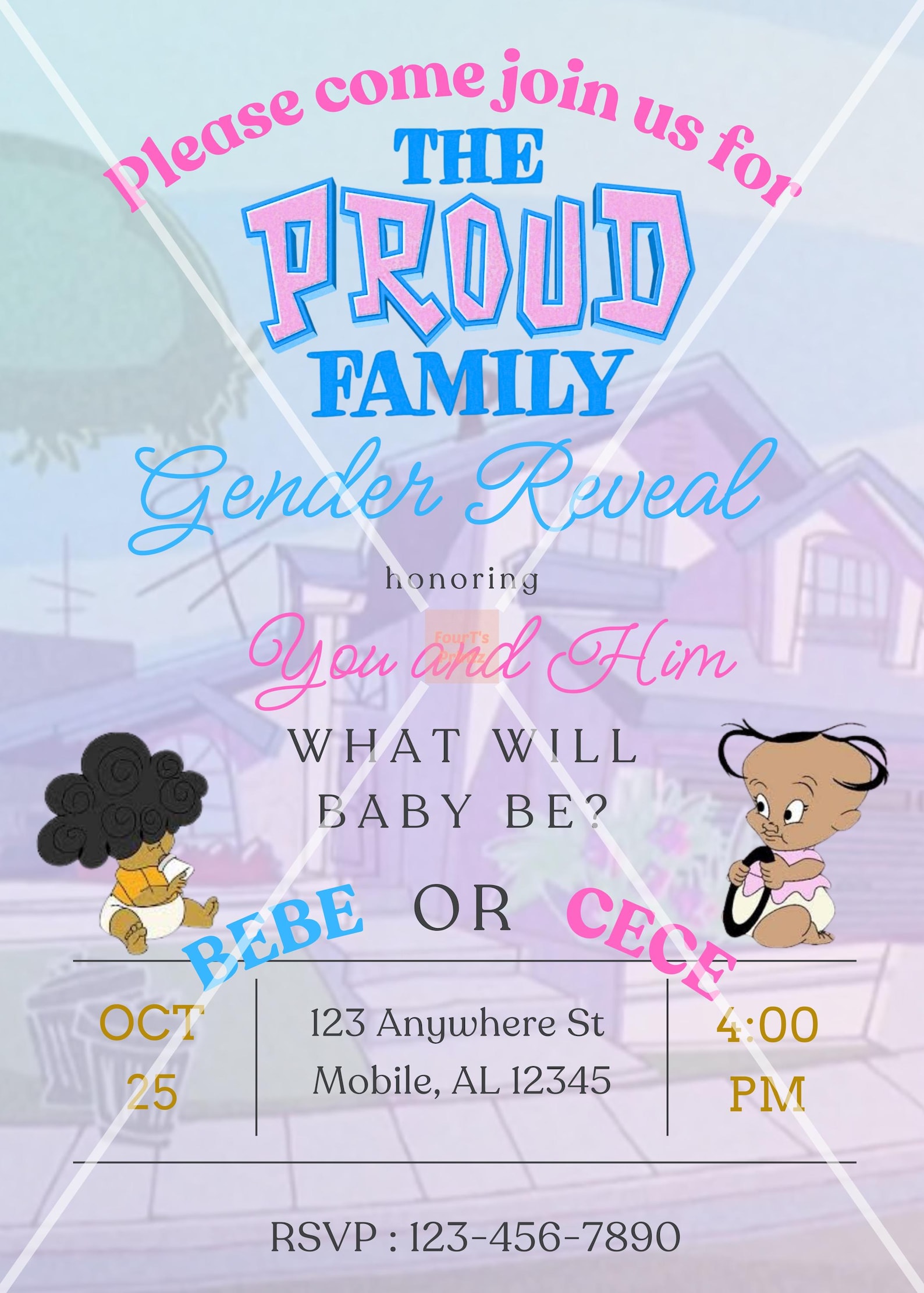 The Proud Family Sitcom Baby Shower Party Gender Reveal Baby Girl or ...
