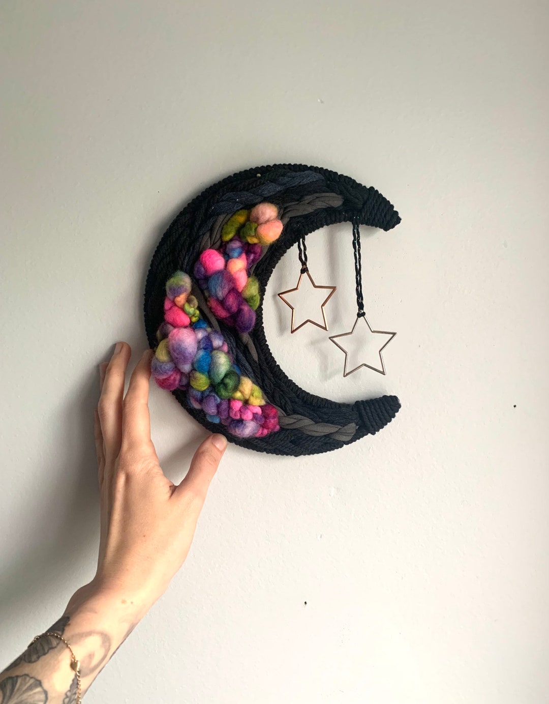 Macrame Moon Crescent Moon Decor Art Yarn Star - Etsy