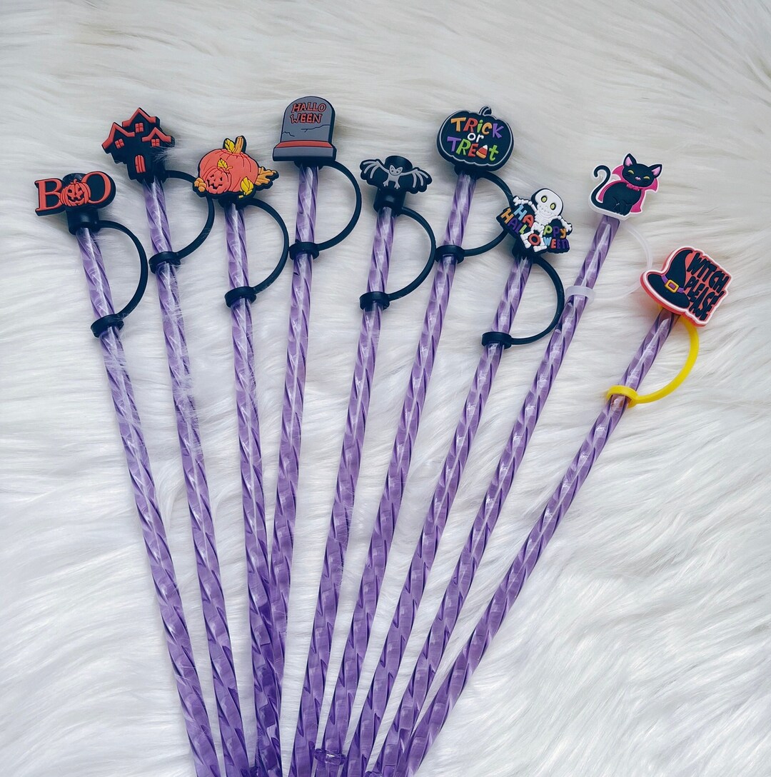 Halloween & Fall Straw Toppers Haunted House Bat Skeleton Straw ...