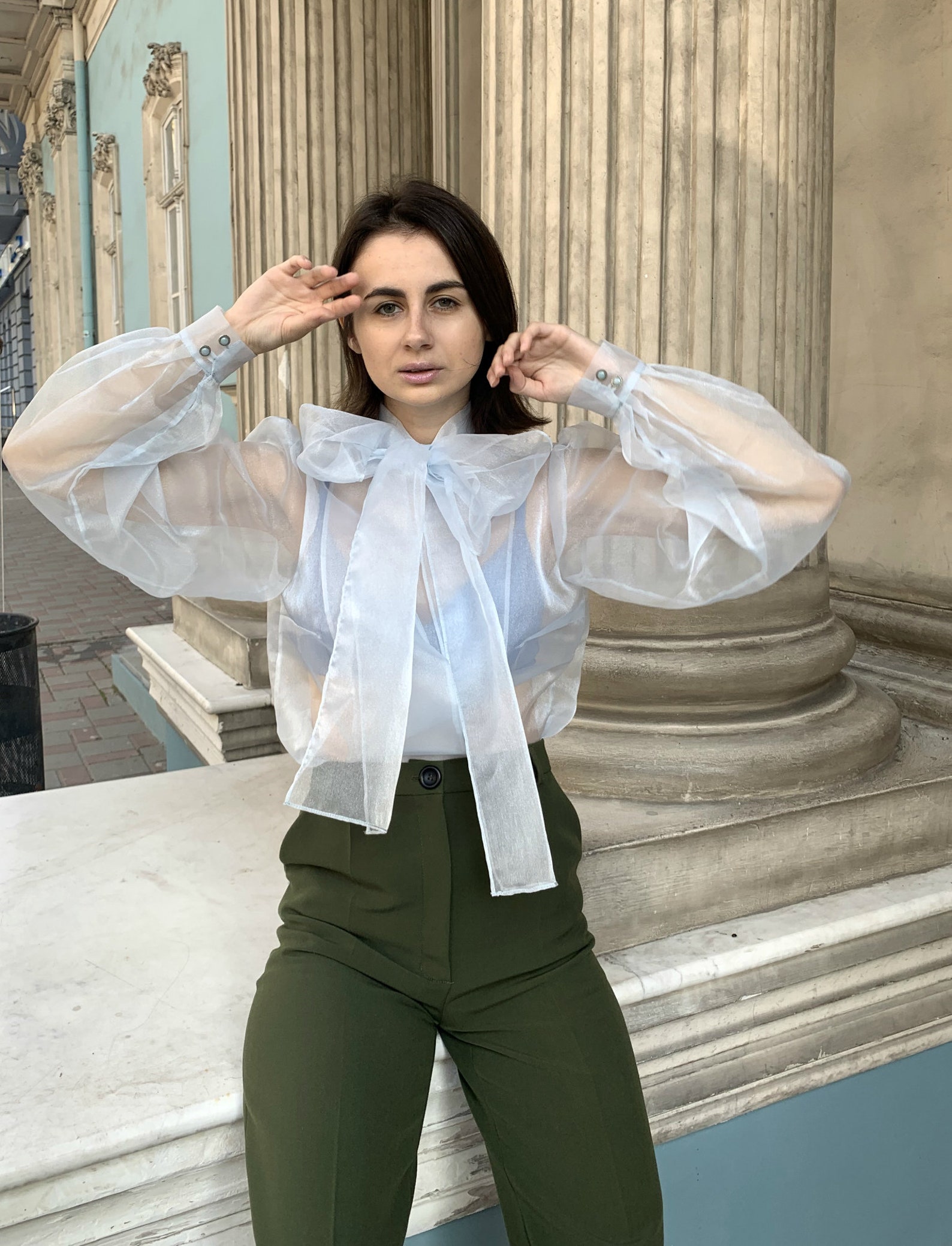 Blue Organza Blouse Elegant Blouse Sky Blue Blouse Women - Etsy