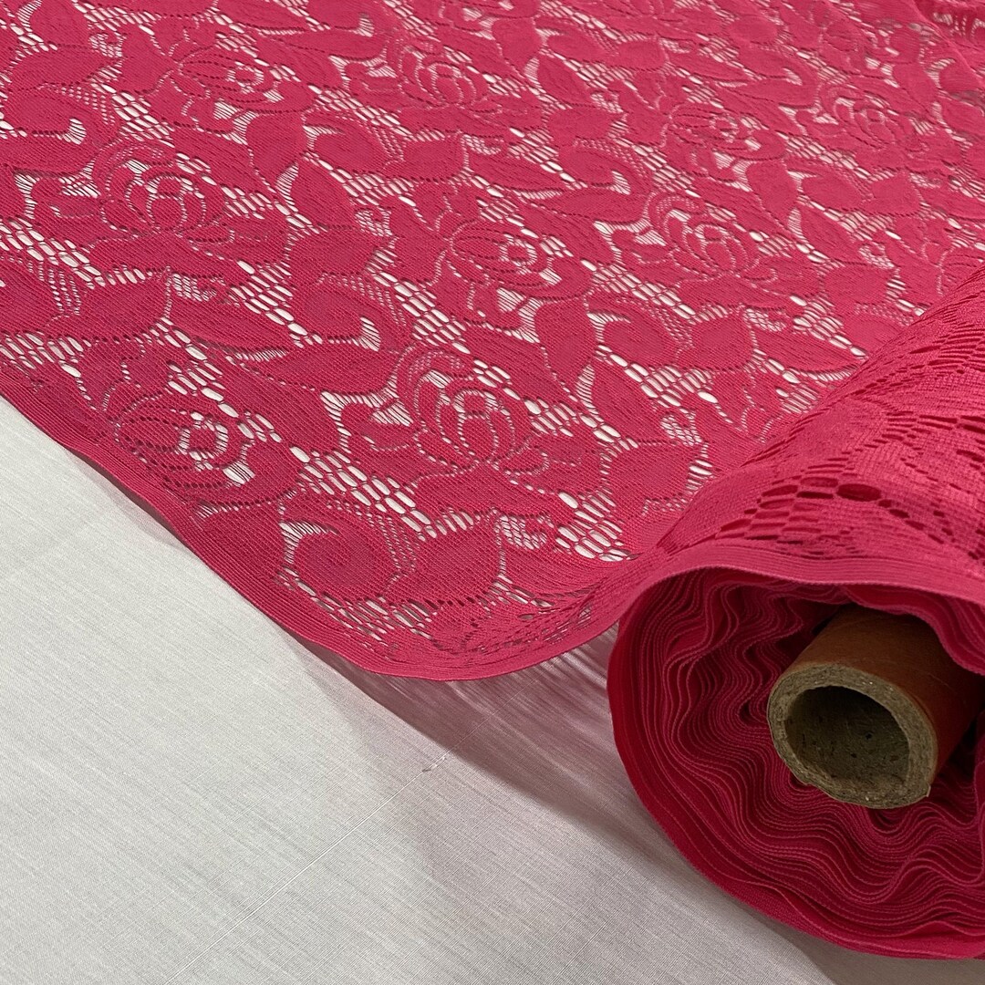 Tela elástica de encaje floral rosa de 62" de ancho para drapeado de ...
