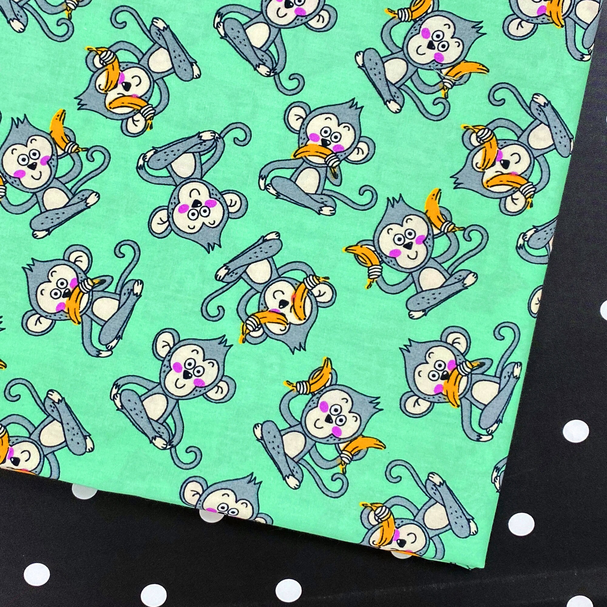 Mint Monkeys Cotton Printed Fabric 45 Wide Craft Poplin | Etsy