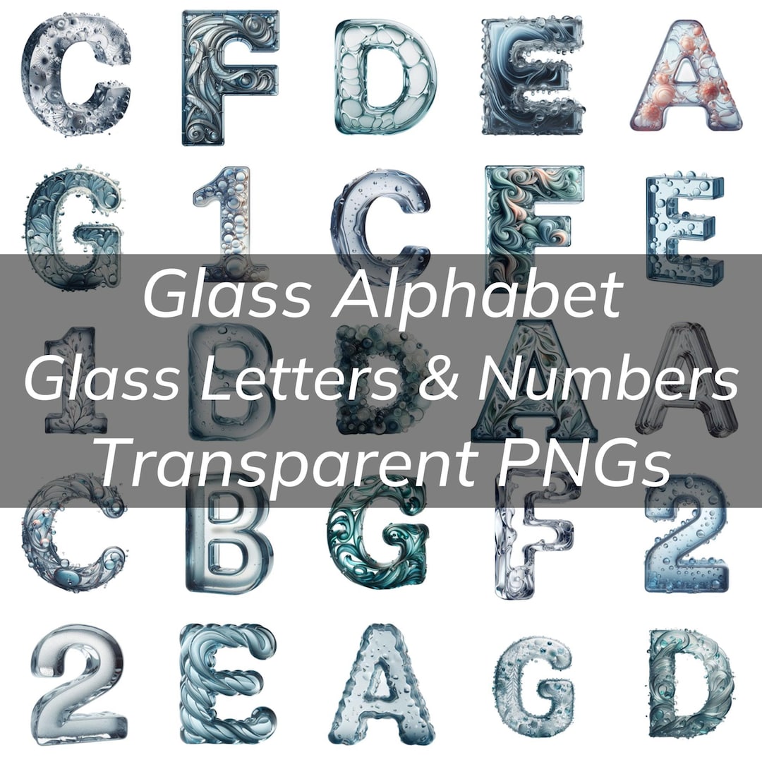 Glass Alphabet Bundle, Glass Letters & Numbers , Transparent PNG, Glass ...