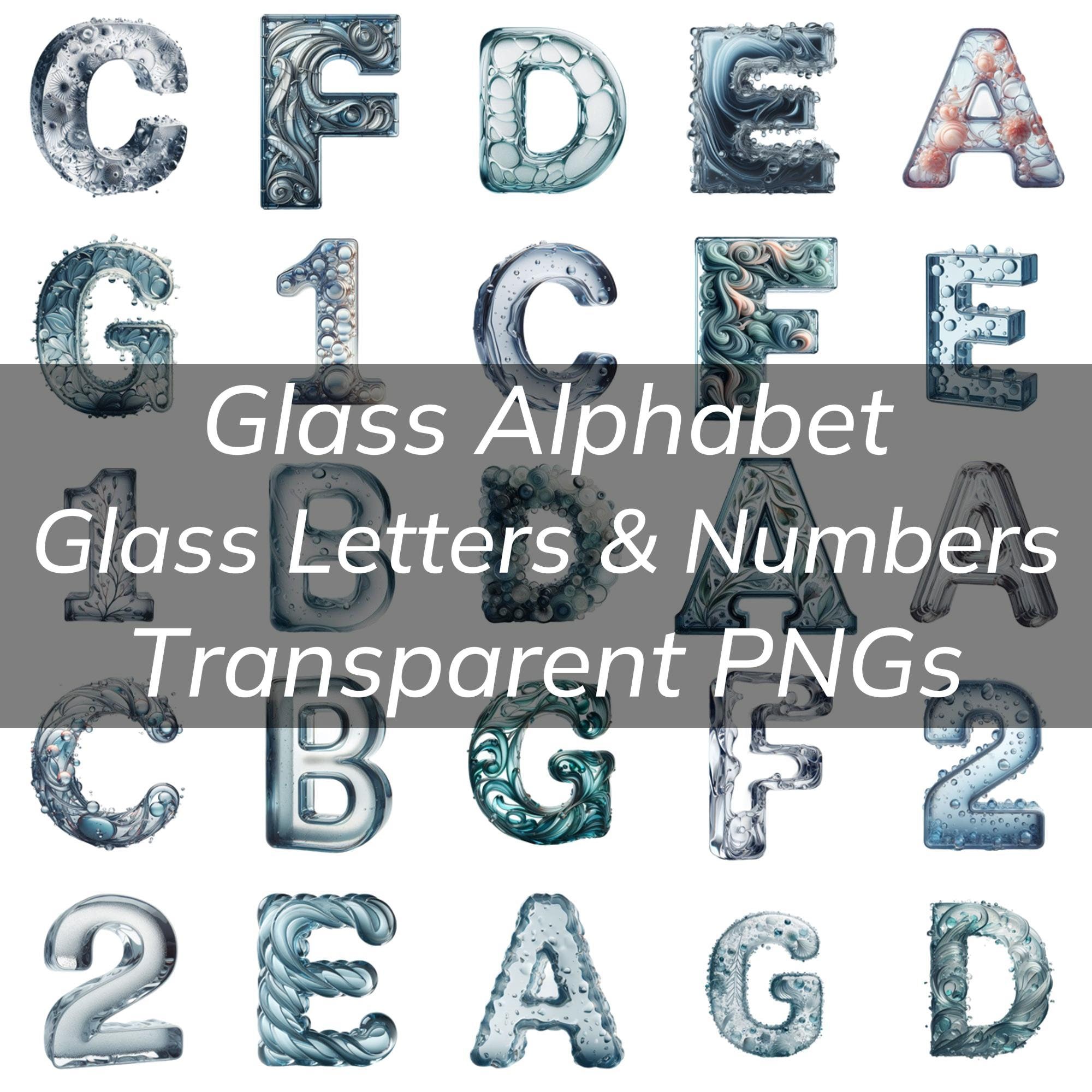Glass Alphabet Bundle, Glass Letters & Numbers , Transparent PNG, Glass ...