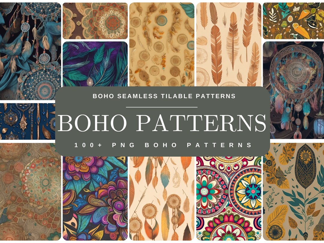 100+ Boho Seamless Patterns, Tileable Pngs | Floral, Paisley, Mandala ...