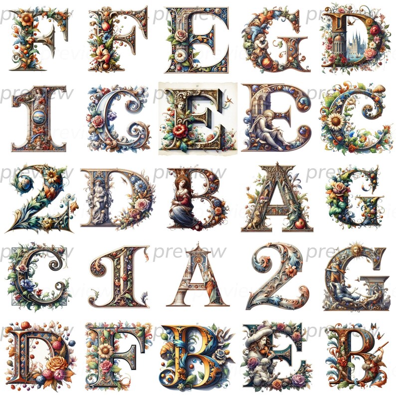 Renaissance Alphabet Bundle, Renaissance Letters & Numbers ...