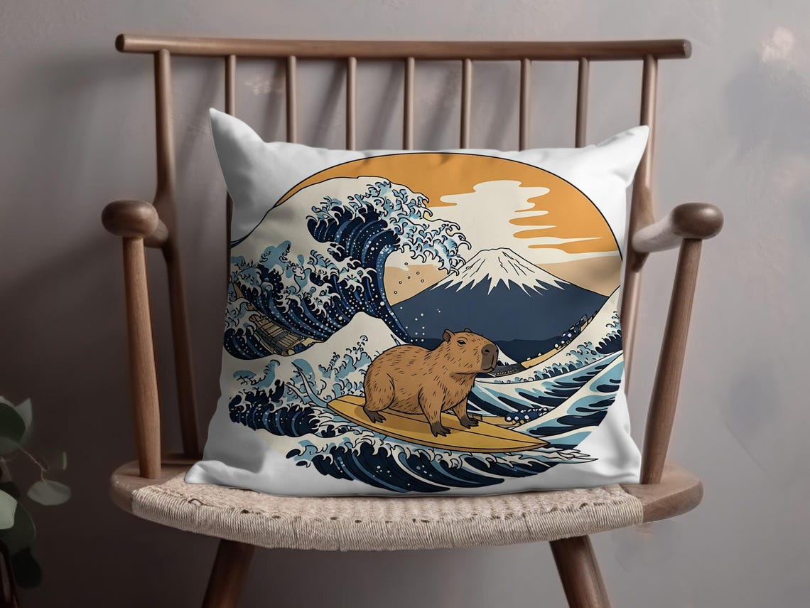 Surfing Capybara PNG, Great Wave Clipart, Fuji Png, Capybara Art ...