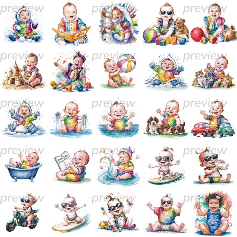 50+ Funny Baby PNG Clipart Bundle Colorful Quirky Baby Designs for ...