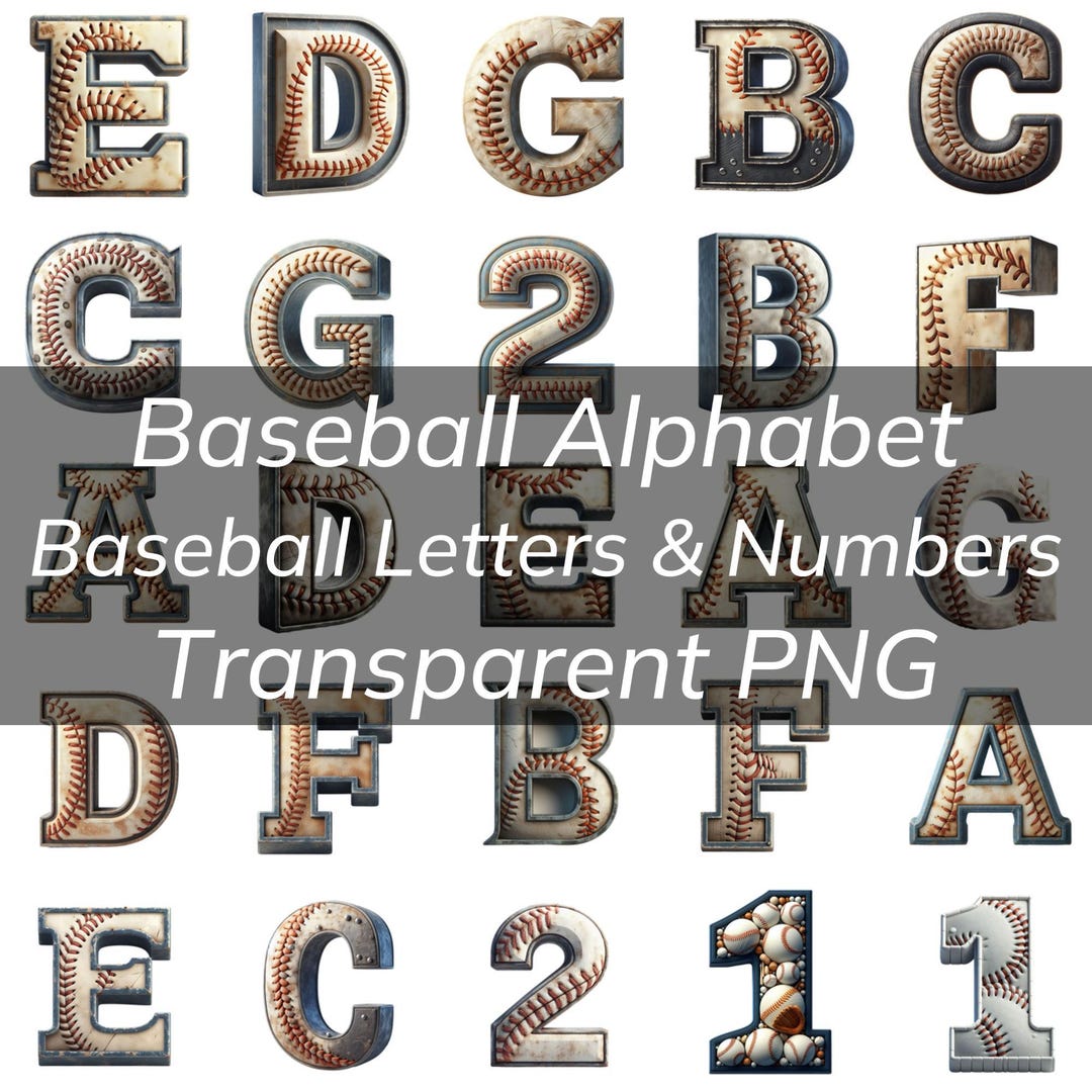 Baseball Alphabet Bundle Hires Transparent Pngs All Letters and Numbers ...