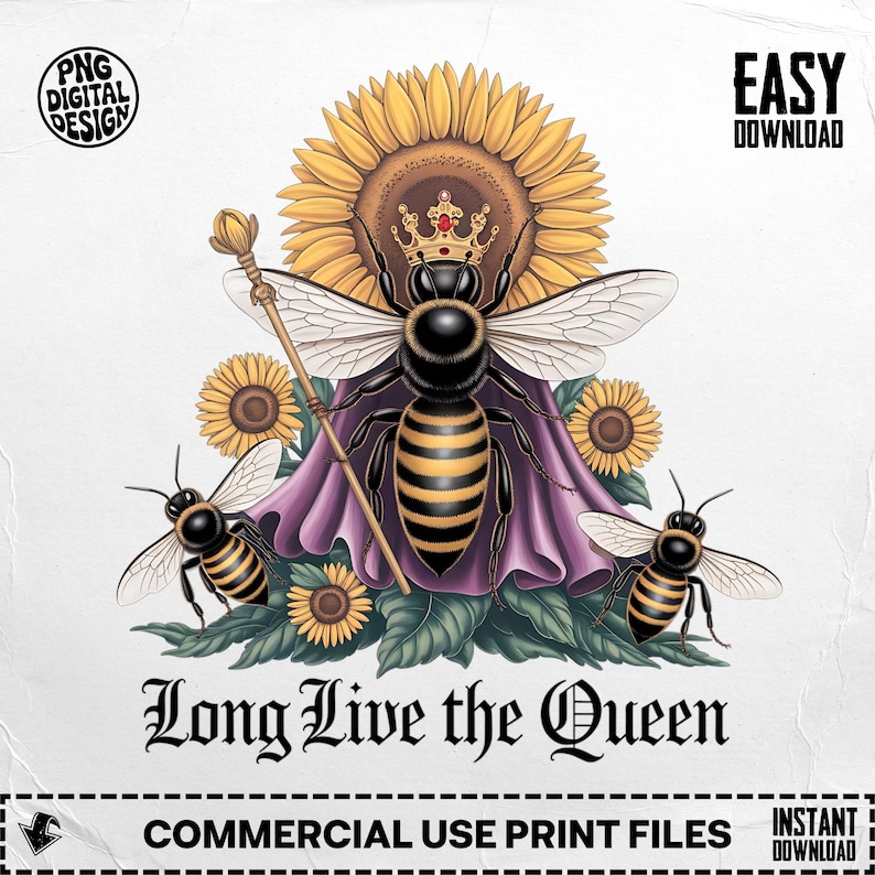 Long Live the Queen Bee PNG, Crowned Bee, Sunflower PNG, Bee With Crown ...