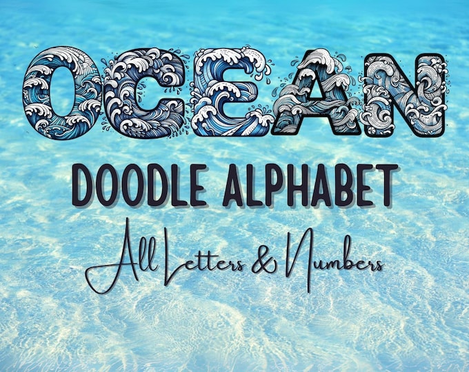 Beach Themed Alphabet Letters A-Z & Numbers 1-9 Clip Art, Ocean Letter ...