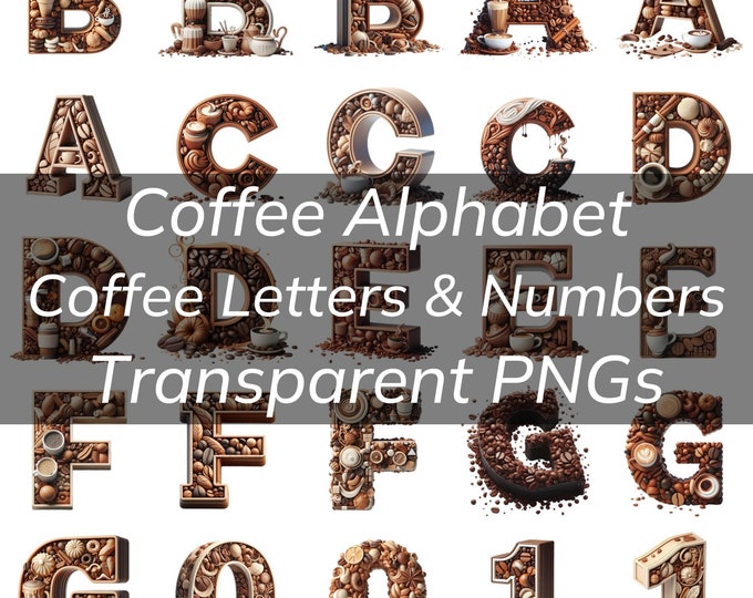 Coffee Alphabet Bundle, Coffee Letters & Numbers , Transparent PNG ...