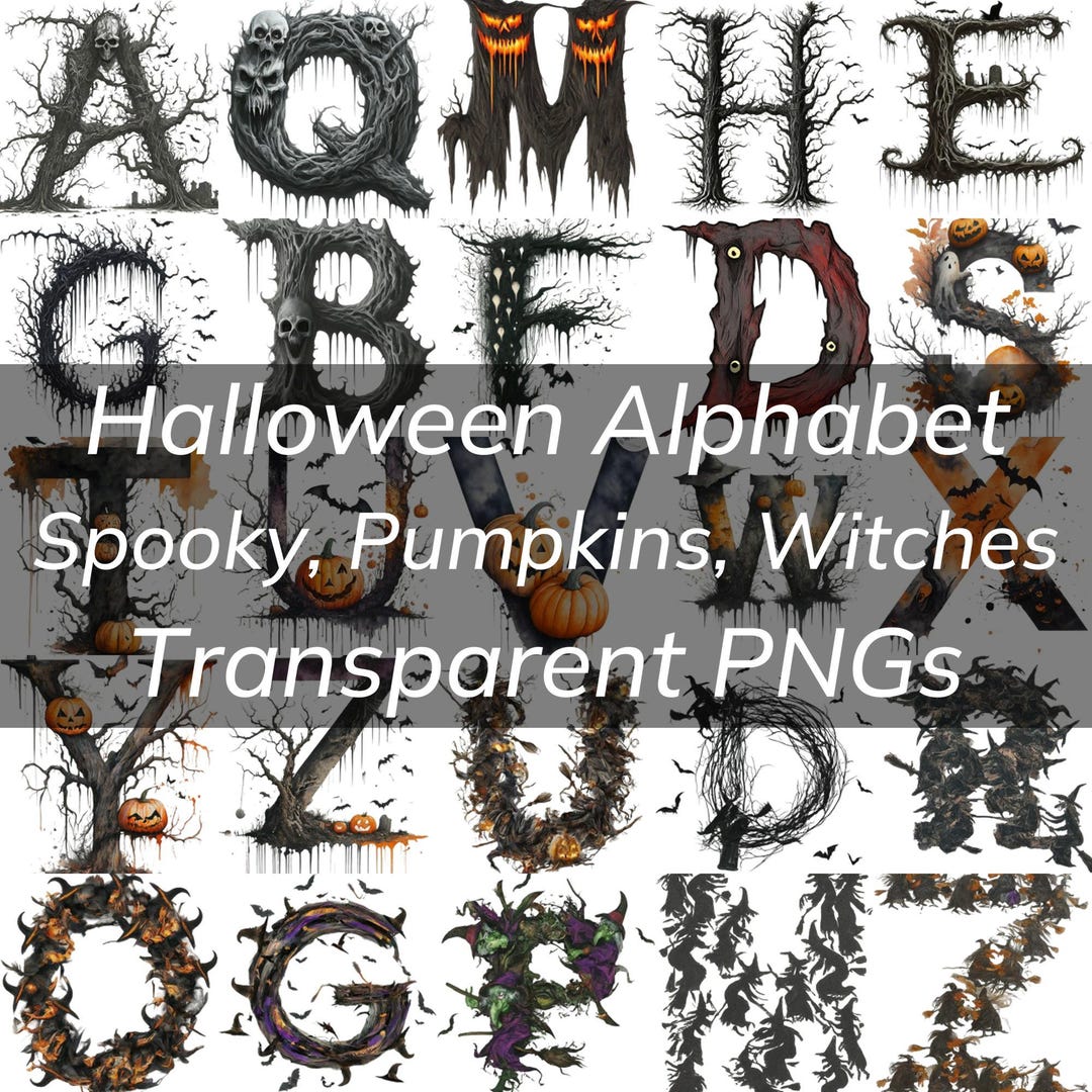 Halloween Spooky Alphabet Bundle, 3 Sets, Transparent PNG Letters, With ...