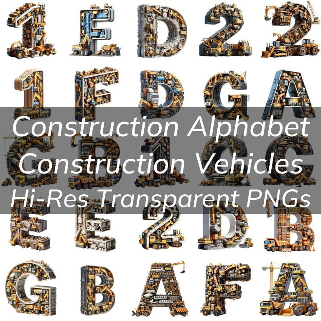 Construction Vehicles Alphabet Bundle With Numbers - Fun Industrial ...