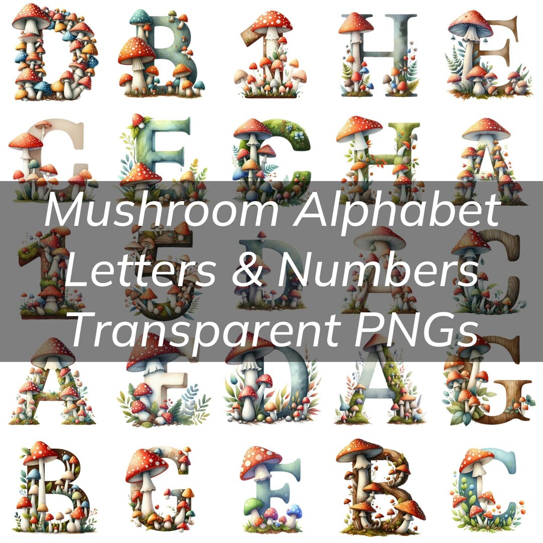 Watercolor Mushroom Alphabet, Mushroom Theme Letters Numbers Mushroom ...