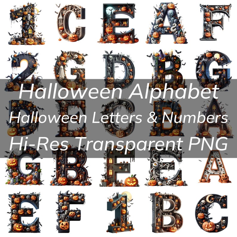 Halloween Alphabet Bundle, Halloween Letters & Numbers, Transparent PNG ...