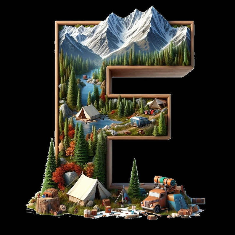 Camping Alphabet Letters Bundle, Camping PNG Letters, Numbers, Camping ...