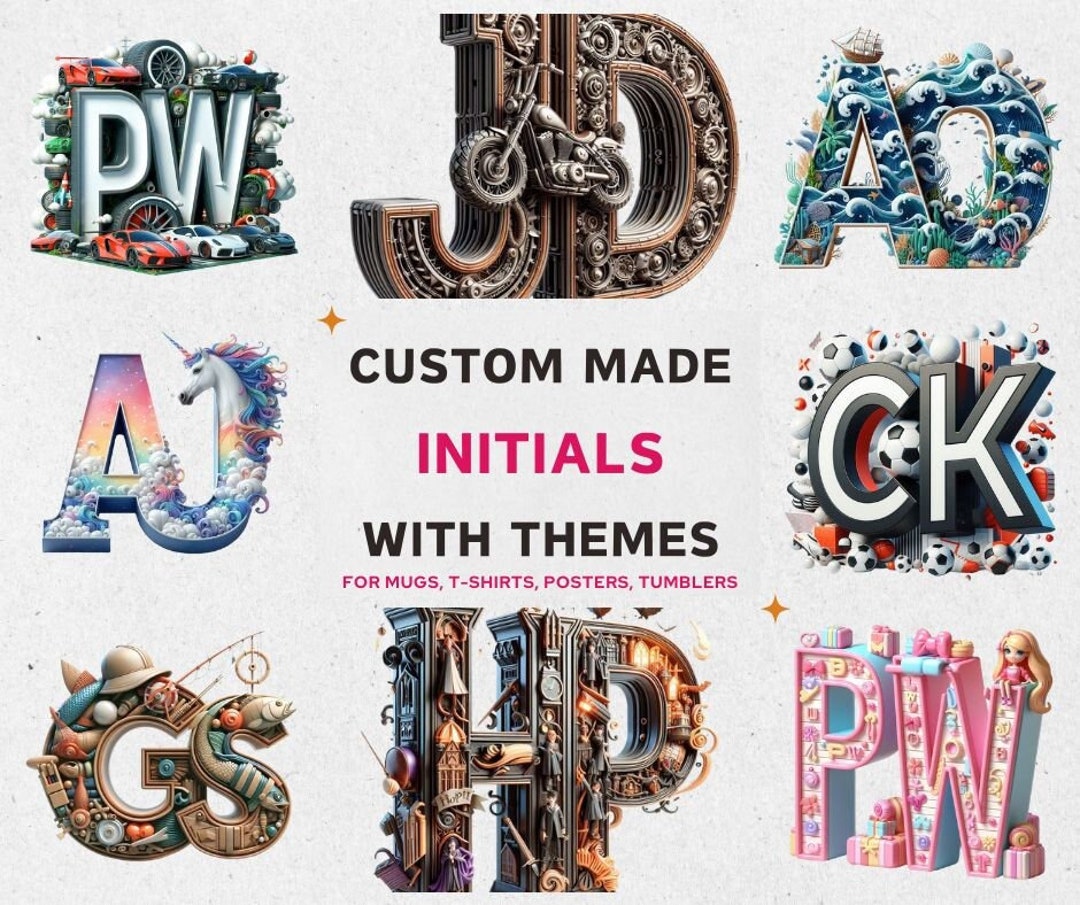 Custom Initials With Any Theme for T-shirts, Mugs, Tumblers, Birthday ...