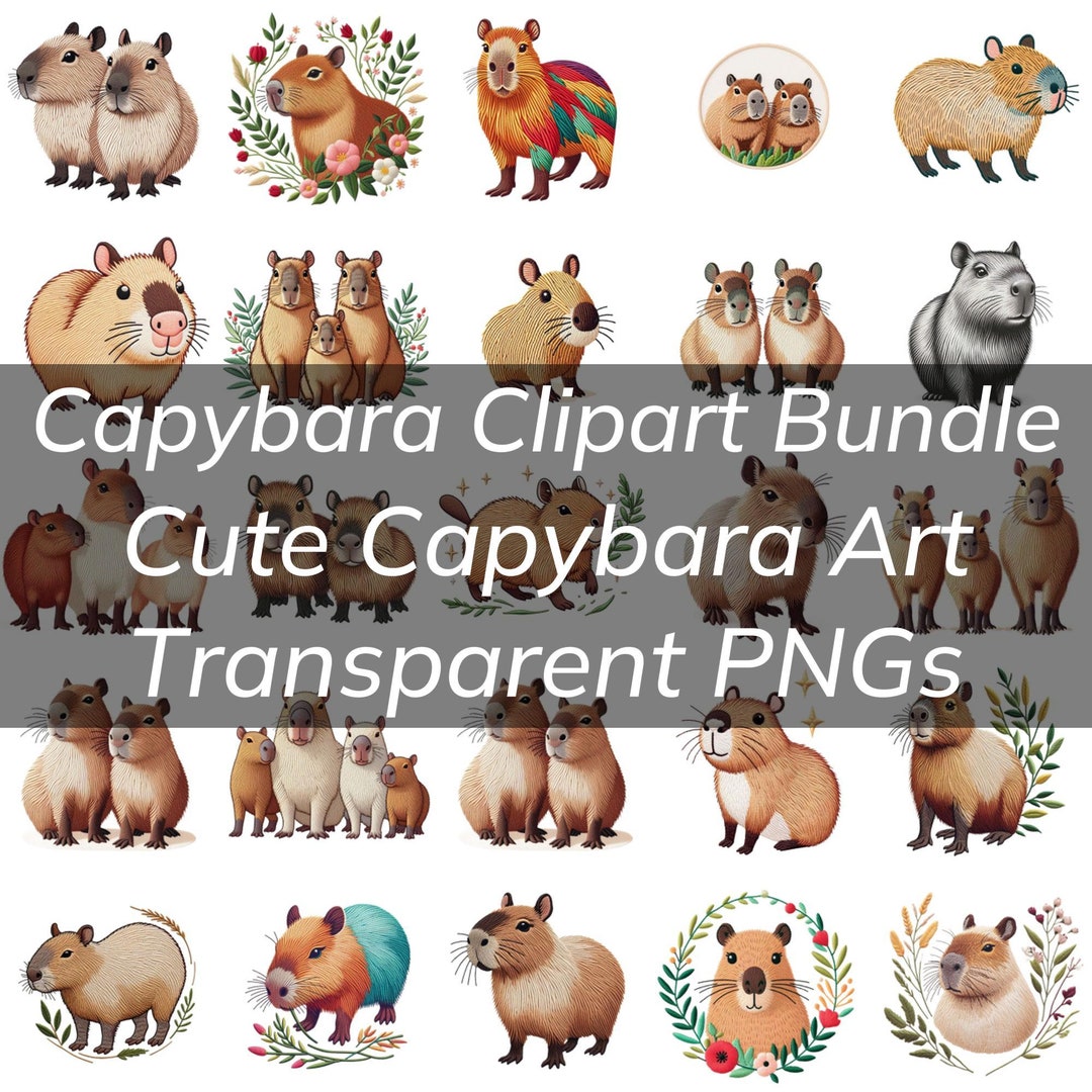 50+ Faux Embroidered Capybara Clipart Bundle, Hi Res Transparent PNG ...